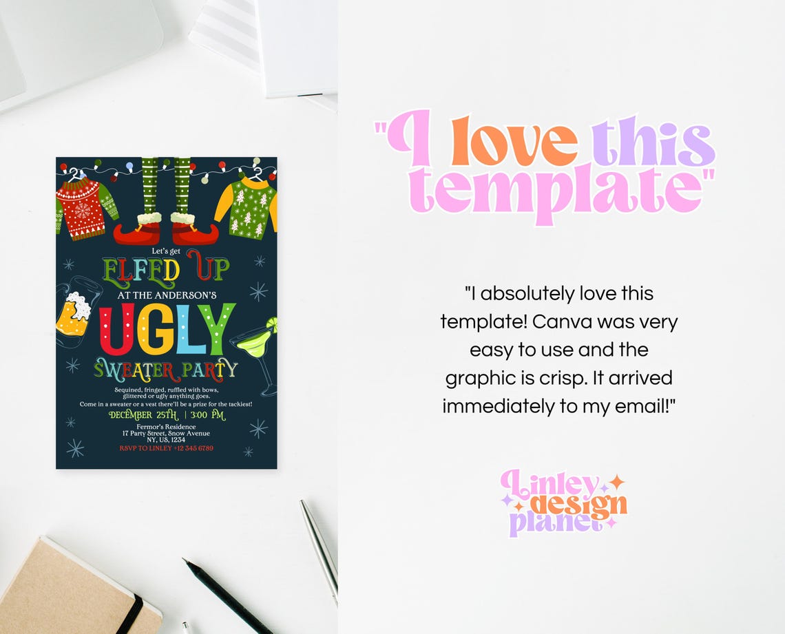 Ugly Sweater Party Invitation Template, Christmas Ugly Sweater Invite ...