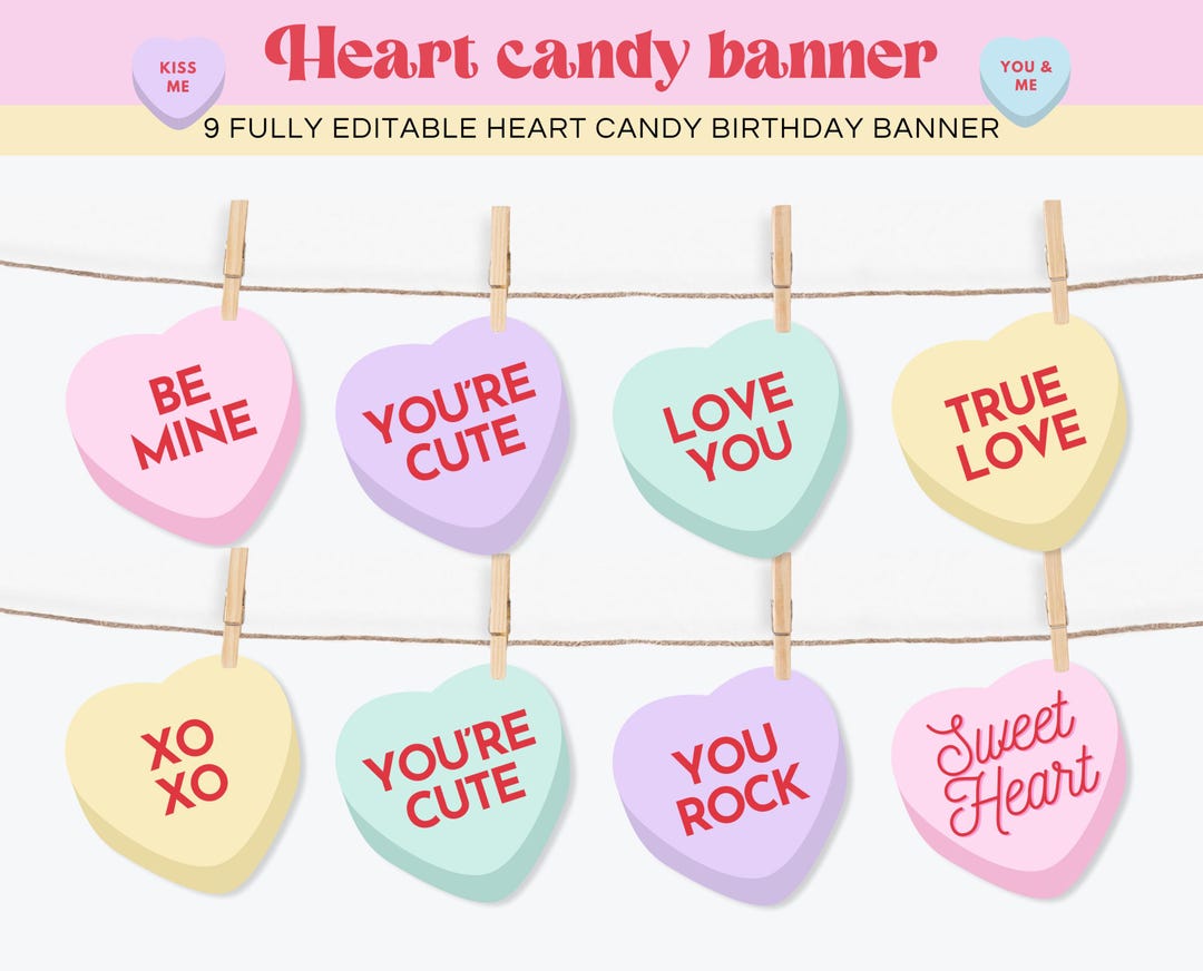 Editable Heart Candy Banner, Heart Candy Theme Valentine, Little ...
