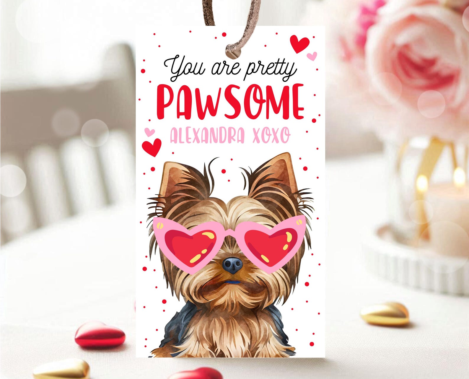 Editable Happy Valentine's Day Gift Tag, Pink Red Heart Sunglasses Tag ...