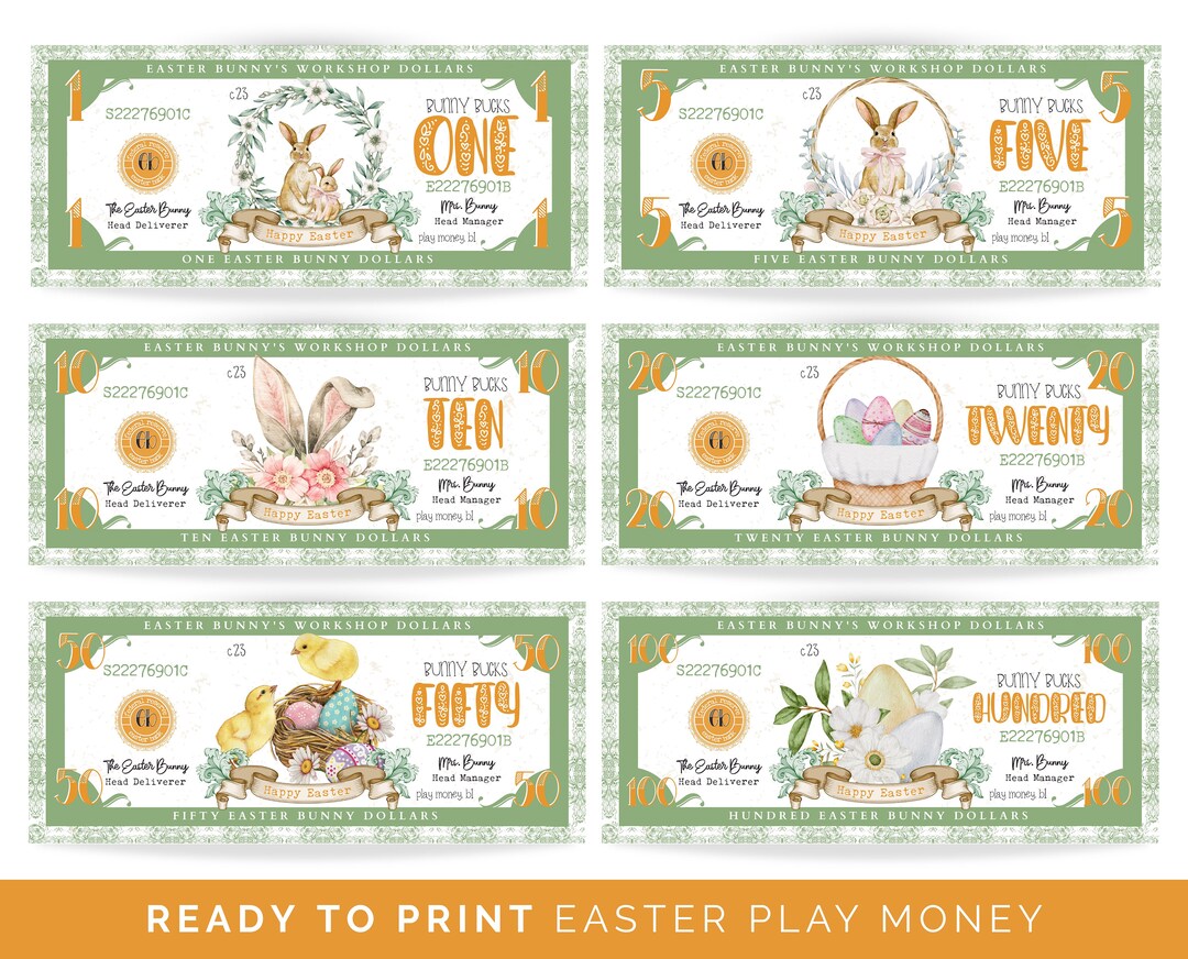 Easter Play Money Easter Hunt Bunny Bucks Printable Easter - Etsy