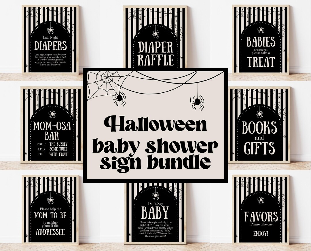 Editable Spider Halloween Baby Shower Sign Bundle, Halloween Baby ...