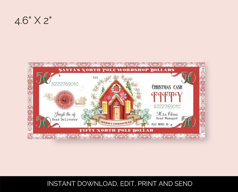 Printable Christmas Money North Pole Dollar Bill Kid's - Etsy