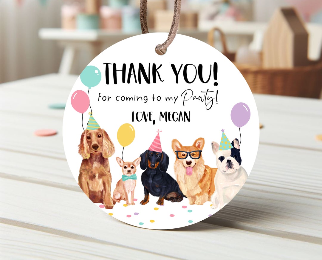 Editable Dog Birthday Party Thank You Favor Tags, Puppies Birthday ...