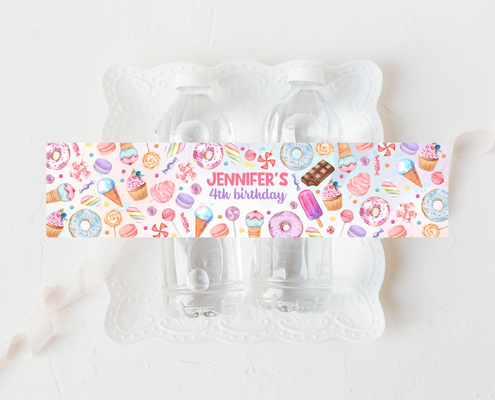 Editable Sweets Candy Water Bottle Label, Sweet Candy Birthday Decor ...