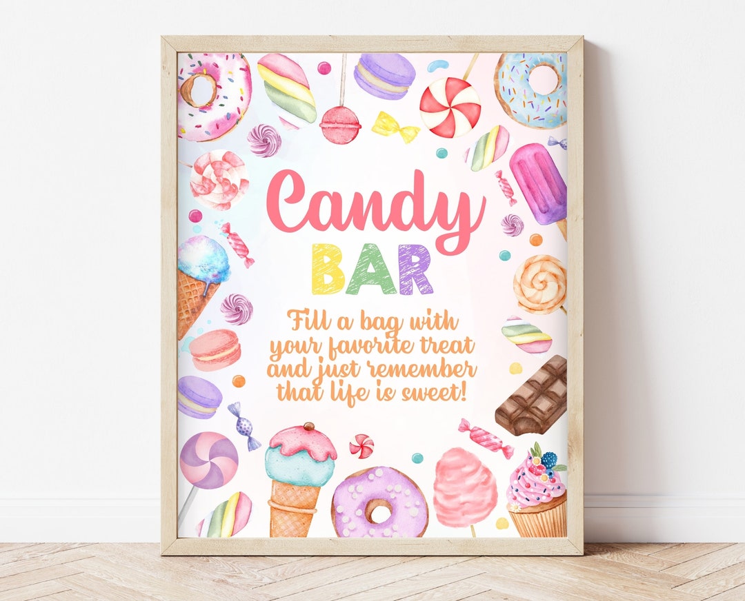 Candy Bar Sign Candy Land Birthday, Pink Sweet Candy Birthday Decor ...
