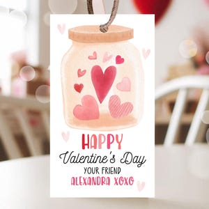 Editable Valentine's Day Gift Tag, Jar of Hearts Valentine's Gift Tag ...