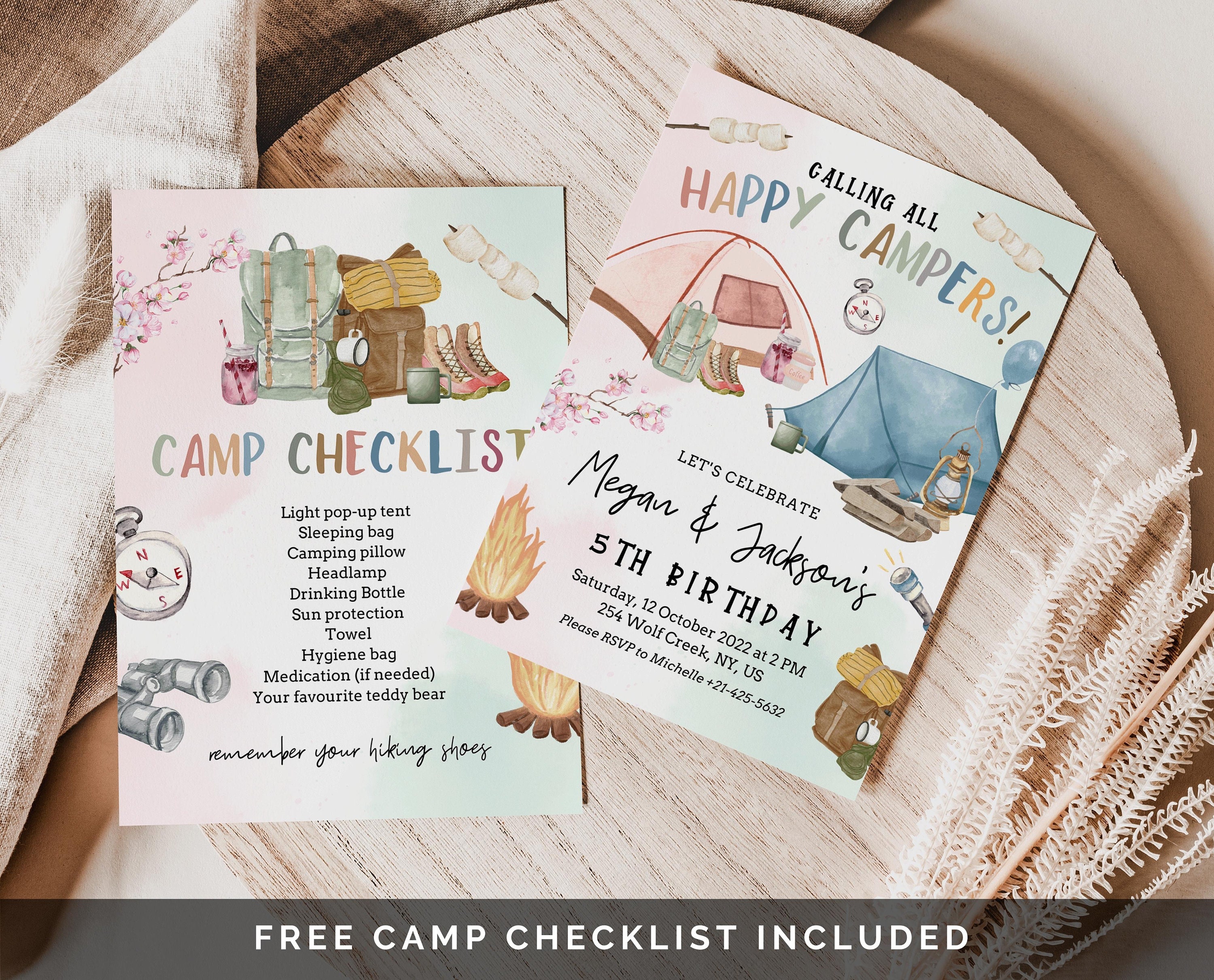 Editable Girl & Boy Camp Party Invitation Camp Out Birthday - Etsy Australia