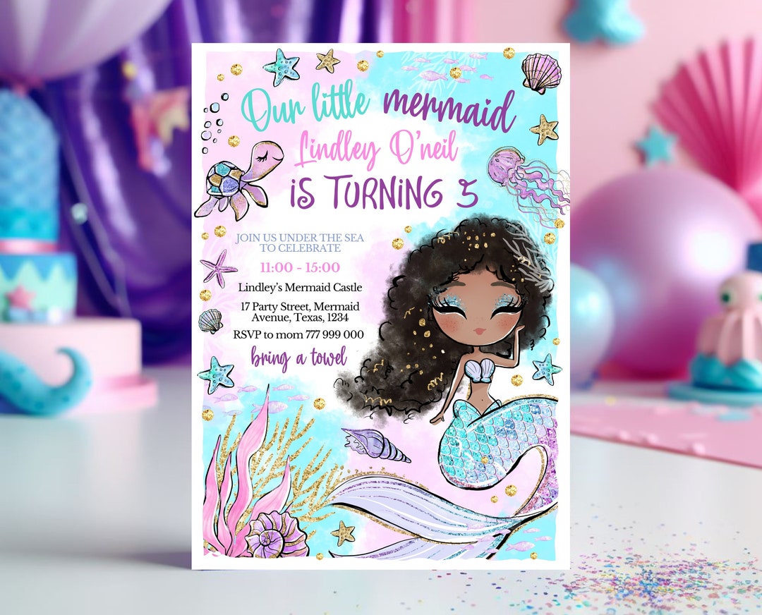 Editable Mermaid Birthday Invitation, Pink Mermaid Invite, Under the ...