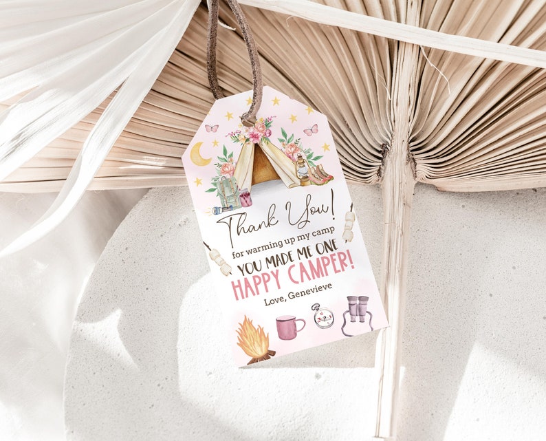 Editable Camp Party Favor Tag Camp Out Birthday Thank You - Etsy