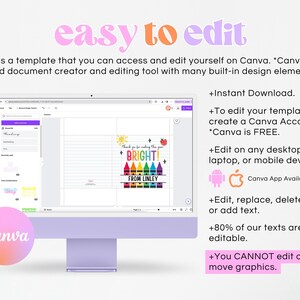 Editable Teacher Appreciation Gift Card: Printable Thank You (canva ...