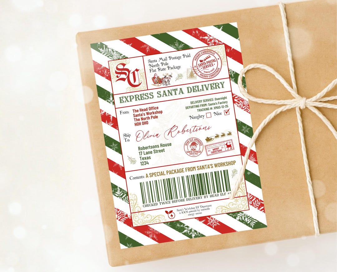Christmas Present Label From Santa Printable North Pole Gift Tag Label ...