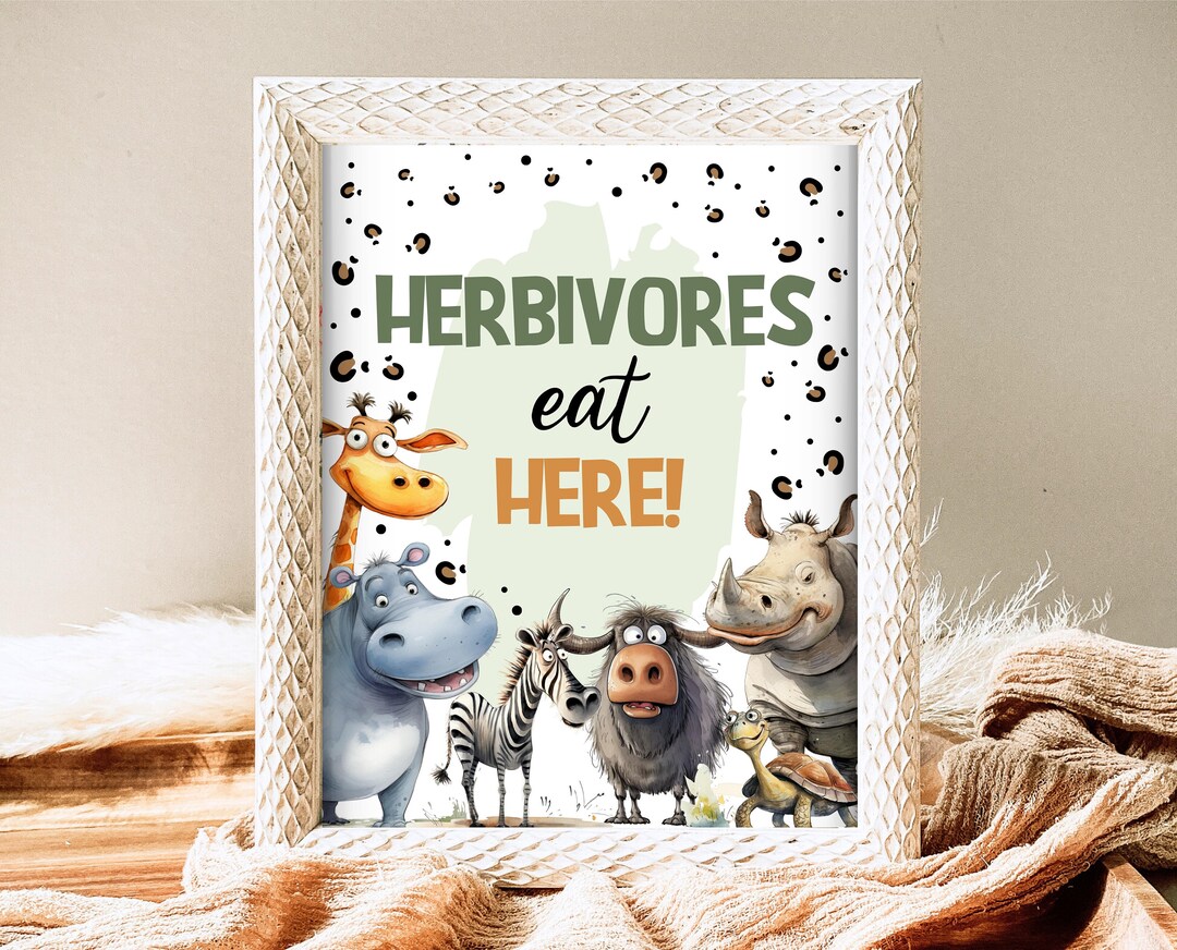 Herbivore Wild Animals Sign Template, Party Animals Sign, Zoo Safari ...