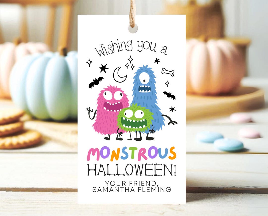 Halloween Monster Gift Tag Template: Spooky Treat Favor Tags (digital ...