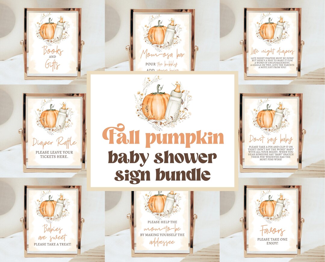 Editable Fall Baby Shower Sign Bundle, Pumpkin Baby Shower Sign, Fall ...