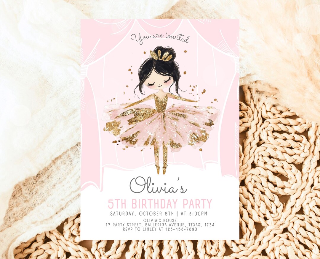 Editable Ballerina Birthday Invitation, Pink Ballet Birthday Invite ...