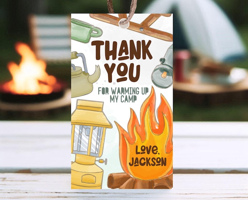 Editable Camp Party Favor Tag, Camp Out Birthday Thank You Card ...
