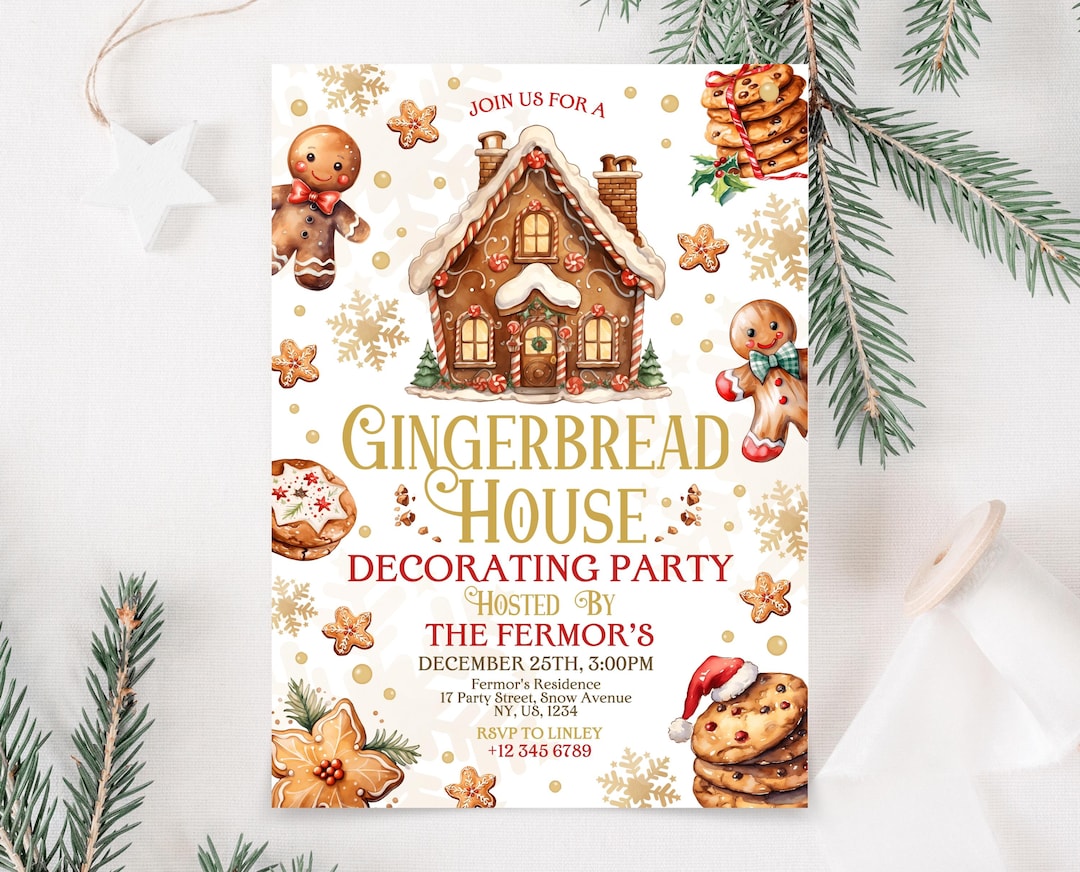 Editable Gingerbread House Decorating Party Invitation, Christmas ...