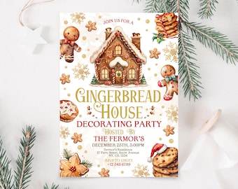 Editable Gingerbread House Decorating Party Invitation, Christmas ...