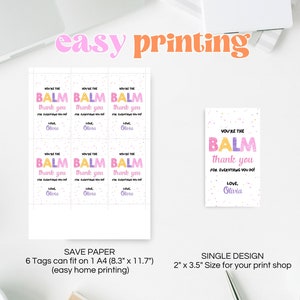 You're the Balm Tag Template, Teacher Gift Tag, Teacher Appreciation ...