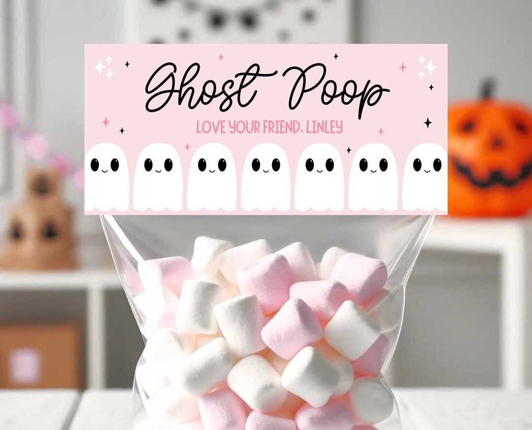Editable Ghost Poop Bag Topper, Pink Girl Ghost Favor Tag, Trick or ...