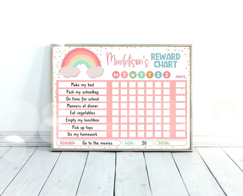 Editable Rainbow Reward Chart Kids Chore Reward Chart - Etsy