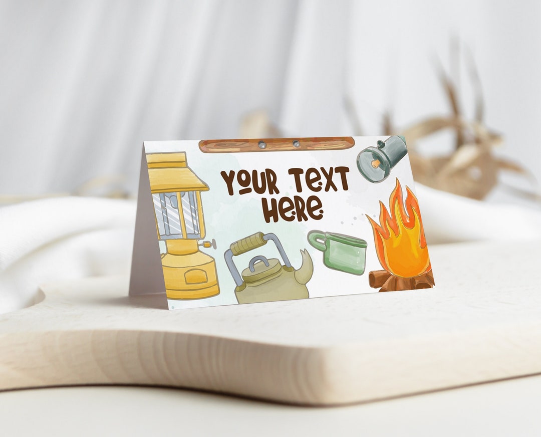 Editable Camp Party Food Label, Camp Out Birthday Table Card, Outdoor ...