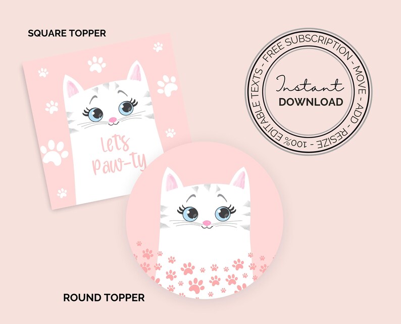 Editable Kitten Birthday Cupcake Toppers Kitty Cat Birthday - Etsy