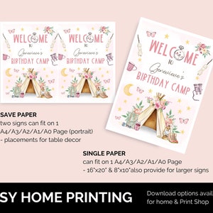 Editable Girl Camp Welcome Sign, Camp Out Sleepover Party Sign ...