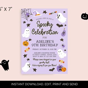 Editable Purple Halloween Birthday Invitation Halloween - Etsy
