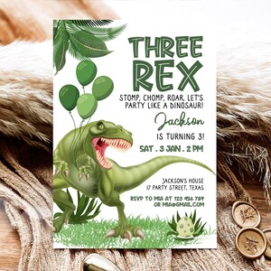 Editable Green Dinosaur Birthday Invitation, Dinosaur Birthday Party ...