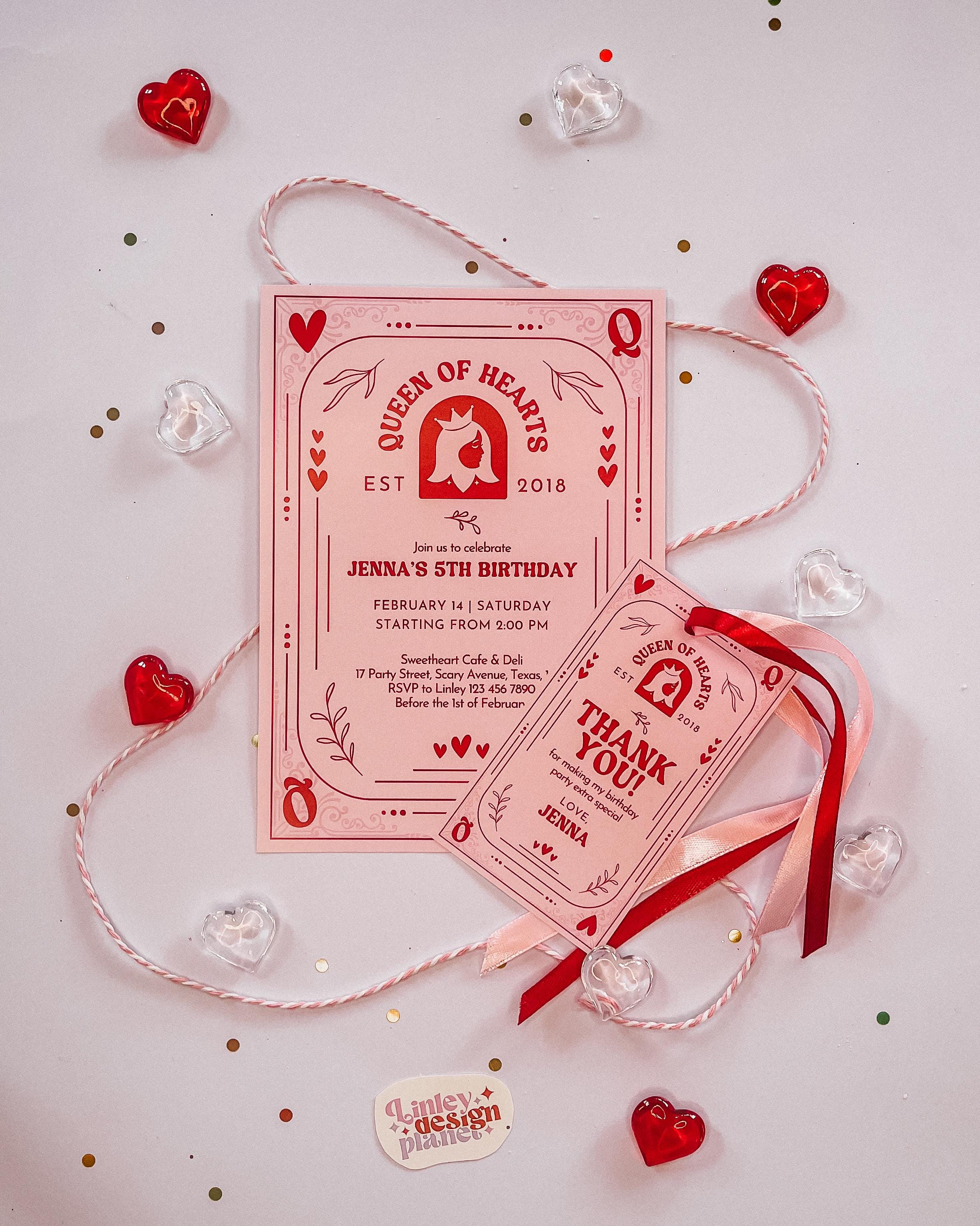 Editable Queen of Hearts Birthday Invitation, Valentine's Birthday ...