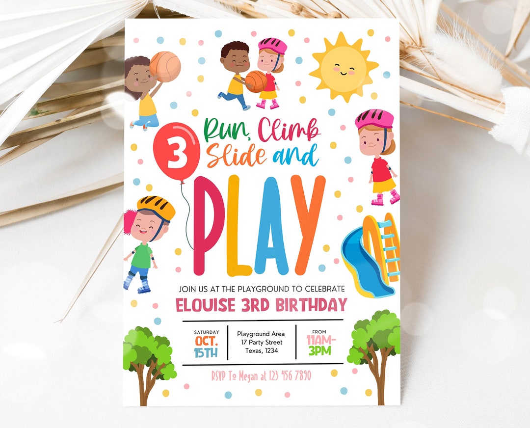 Editable Playground Birthday Invitation, Kids Play Park Birthday Party ...