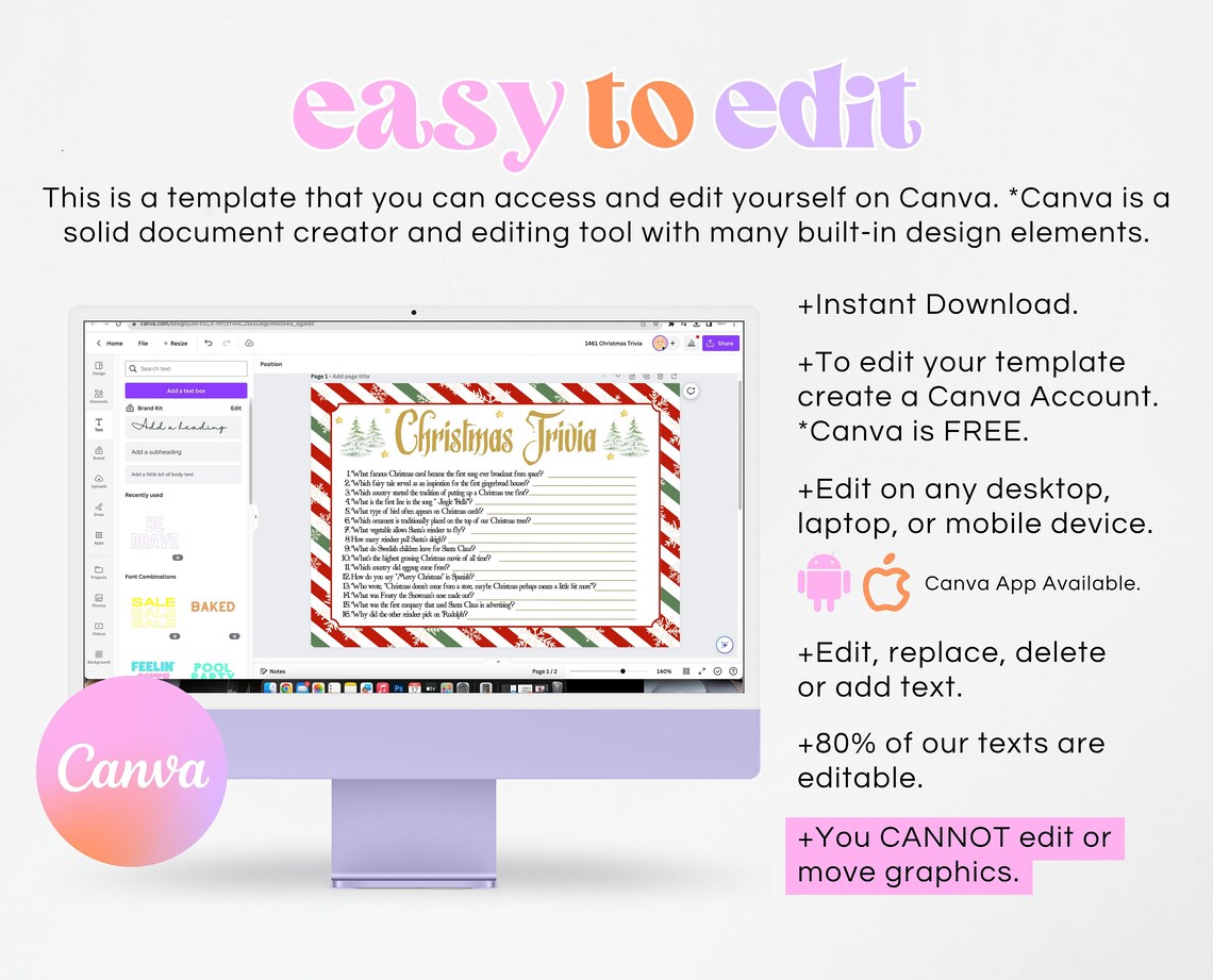 Editable Christmas Trivia Game Template, Printable Christmas Party ...