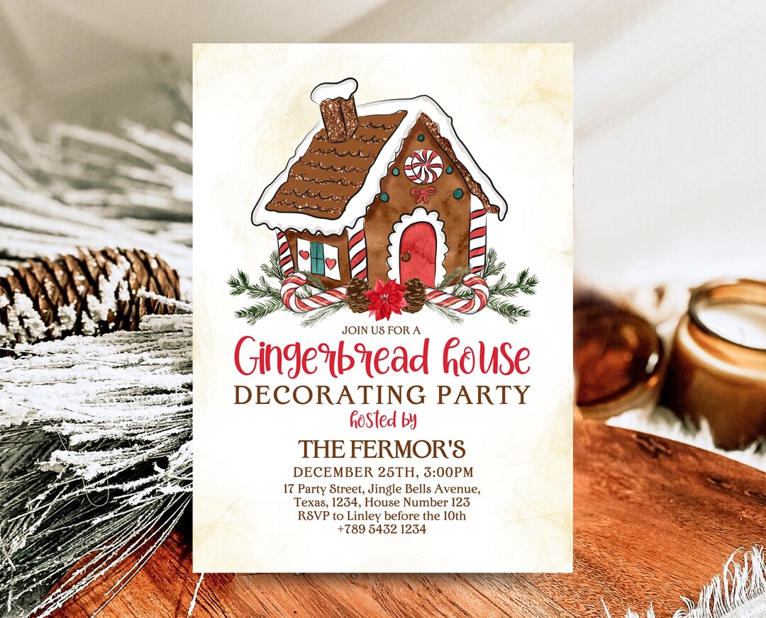 Editable Gingerbread House Decorating Party Invitation, Christmas ...