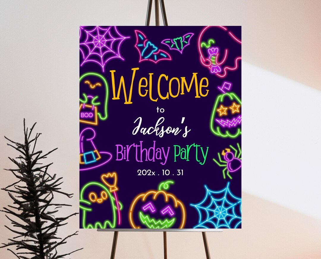 Editable Neon Halloween Welcome Sign, Neon Halloween Welcome Poster ...