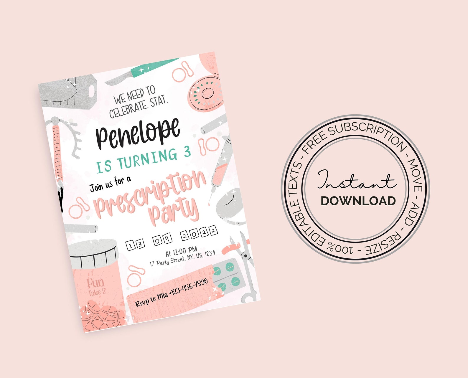 Editable Doctor Birthday Prescription Invitation Medical Nurse - Etsy