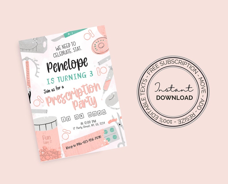 Editable Doctor Birthday Prescription Invitation Medical Nurse - Etsy