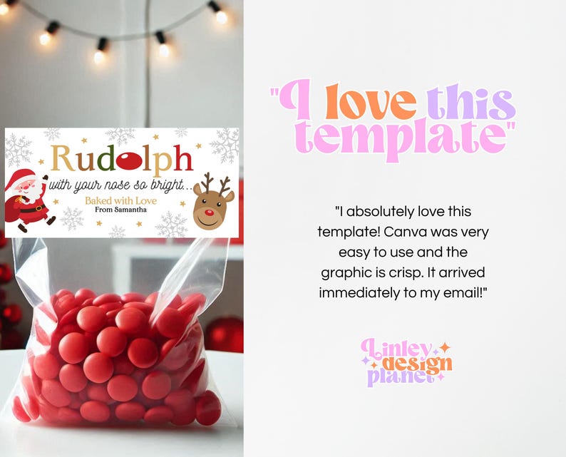 Editable Reindeer Noses Cookie Bag Topper Template, Christmas Treat Bag ...