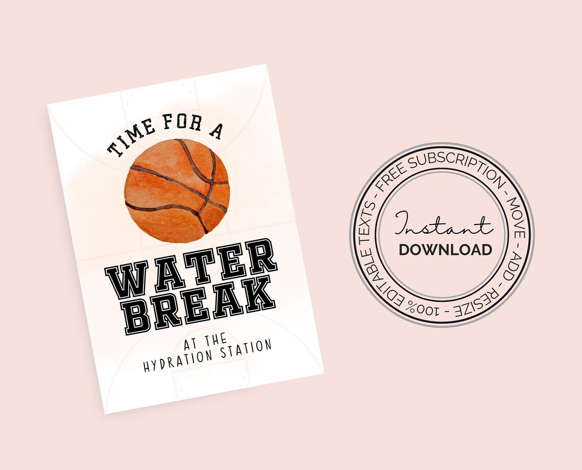 Editable Minimalist Basketball Sign Water Break Basketball - Etsy