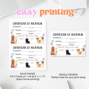 Editable Pet Adoption Certificate: Puppy Birthday Party Decor ...