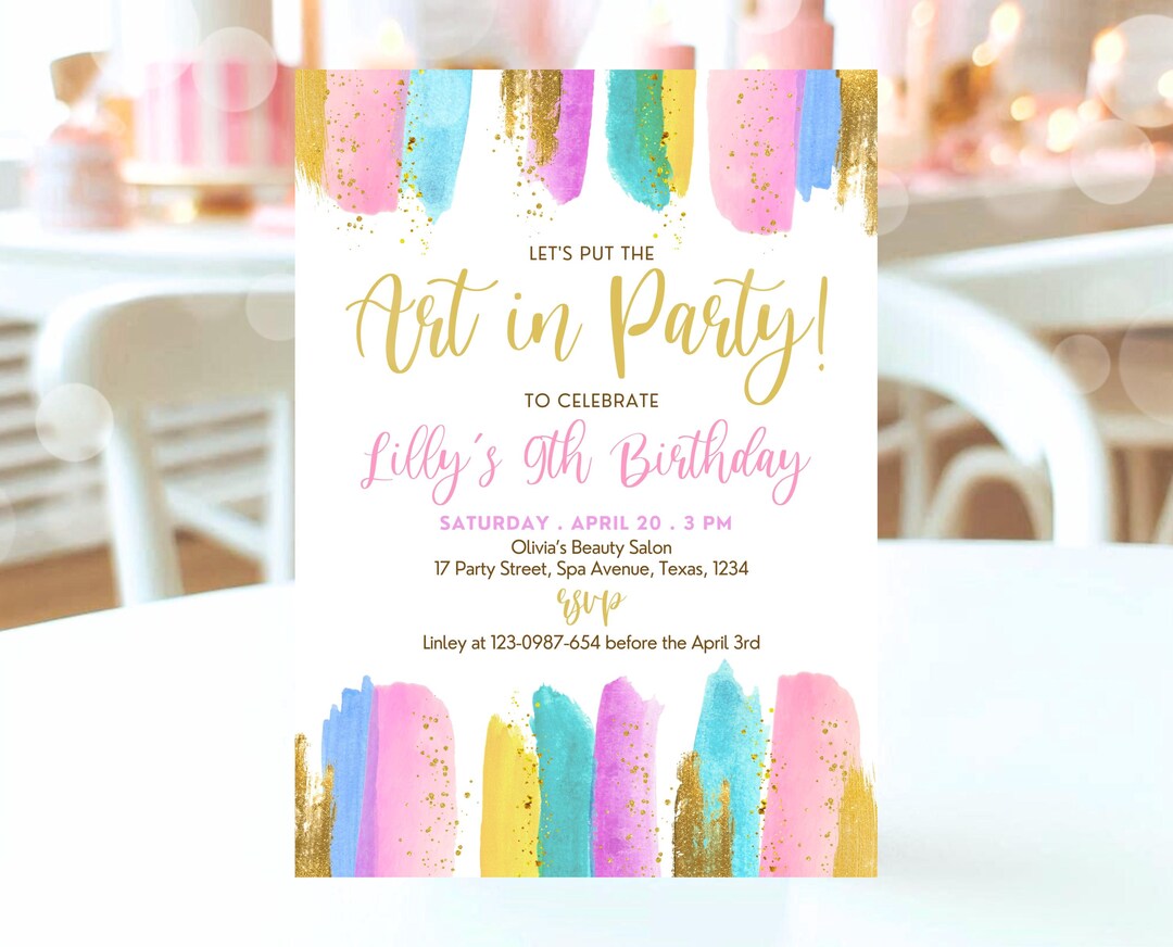 Editable Painting Art Birthday Invitation, Art Party Birthday Invite ...