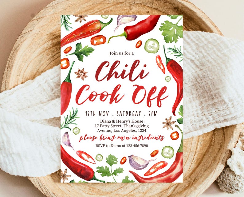 Editable Chili Cook off Invitation, Chili Party, Friendsgiving ...