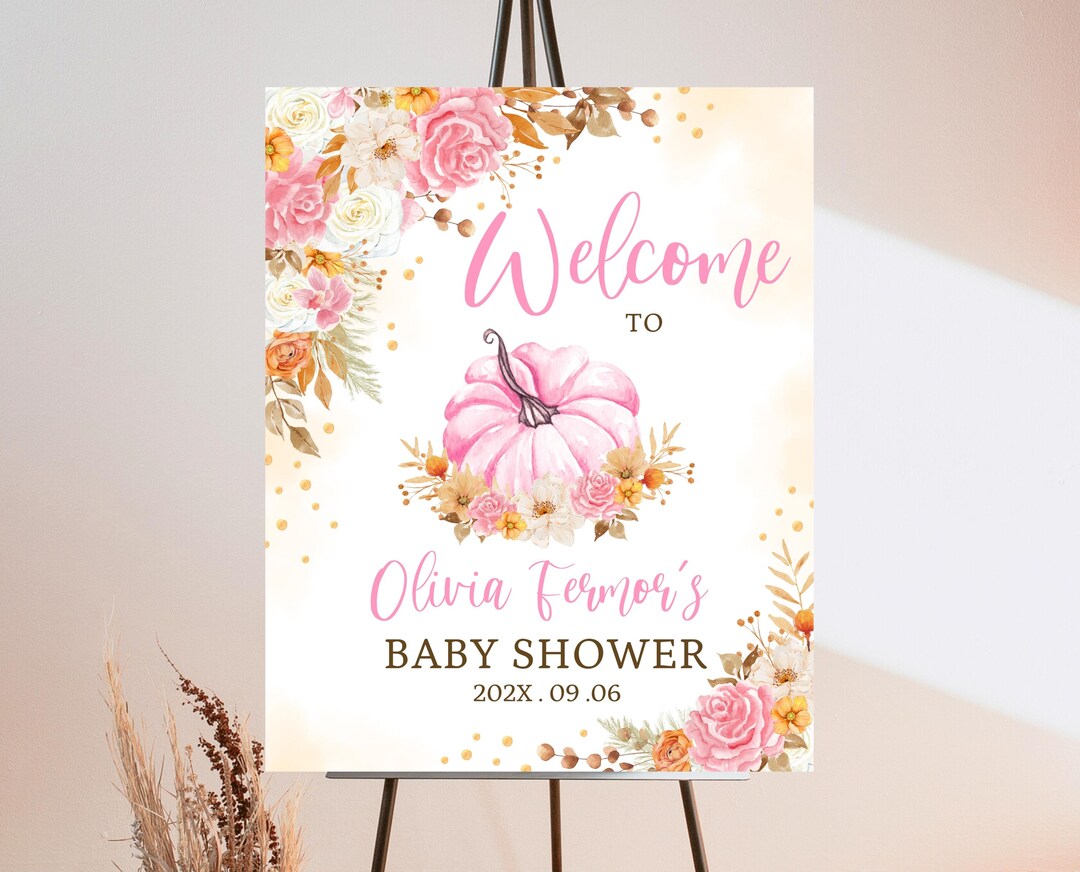 Editable Fall Baby Shower Welcome Sign, Pink Pumpkin Baby Shower Sign ...