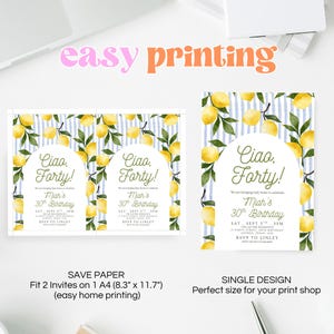 Editable Ciao Forty Birthday Invitation Lemon Boho Theme Modern 40th ...