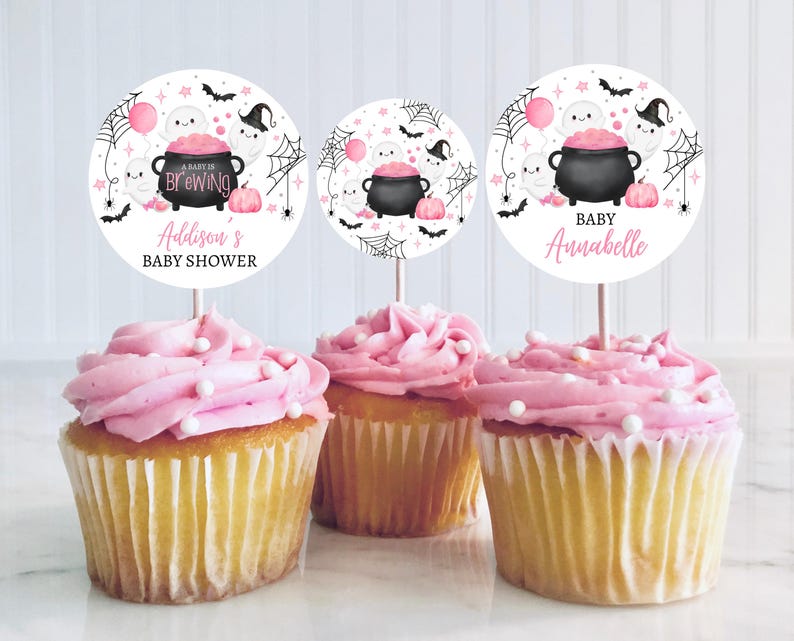 Editable A Little Boo is Almost Due Baby Shower Cupcake Toppers, Pink ...