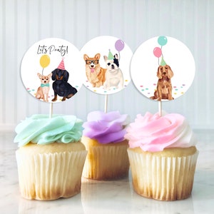 Editable Dog Birthday Party Cupcake Toppers Printable, Puppies Birthday ...