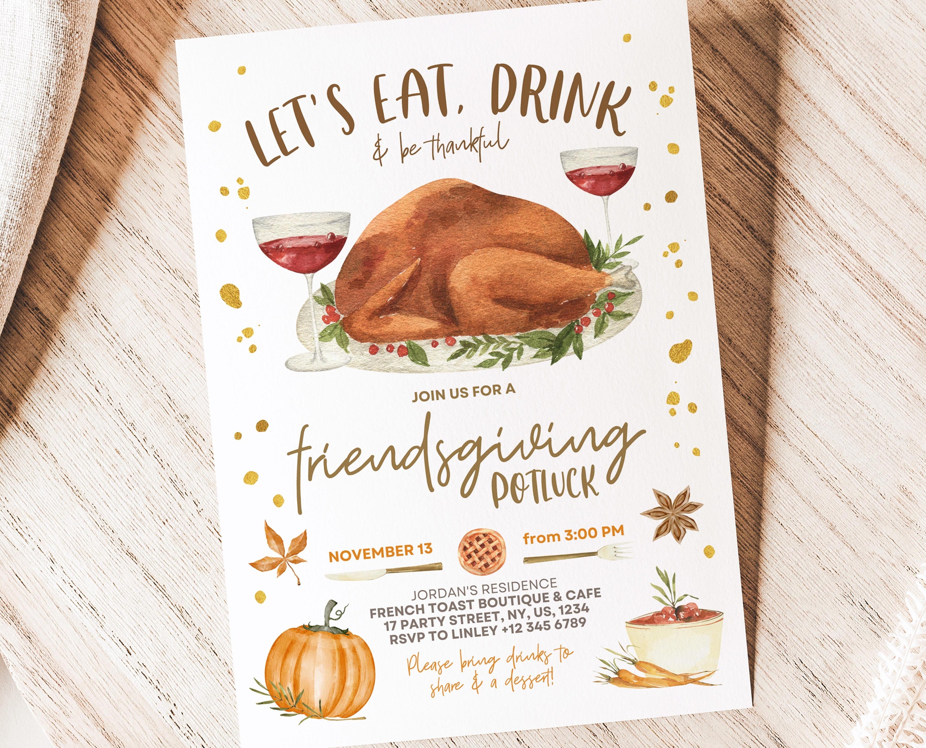 Editable Thanksgiving Invitation Friendsgiving Invite Rustic - Etsy