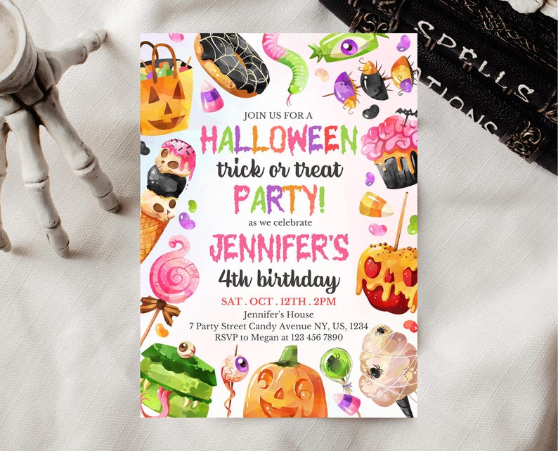Editable Halloween Candy Birthday Invitation, Halloween Sweets Birthday ...