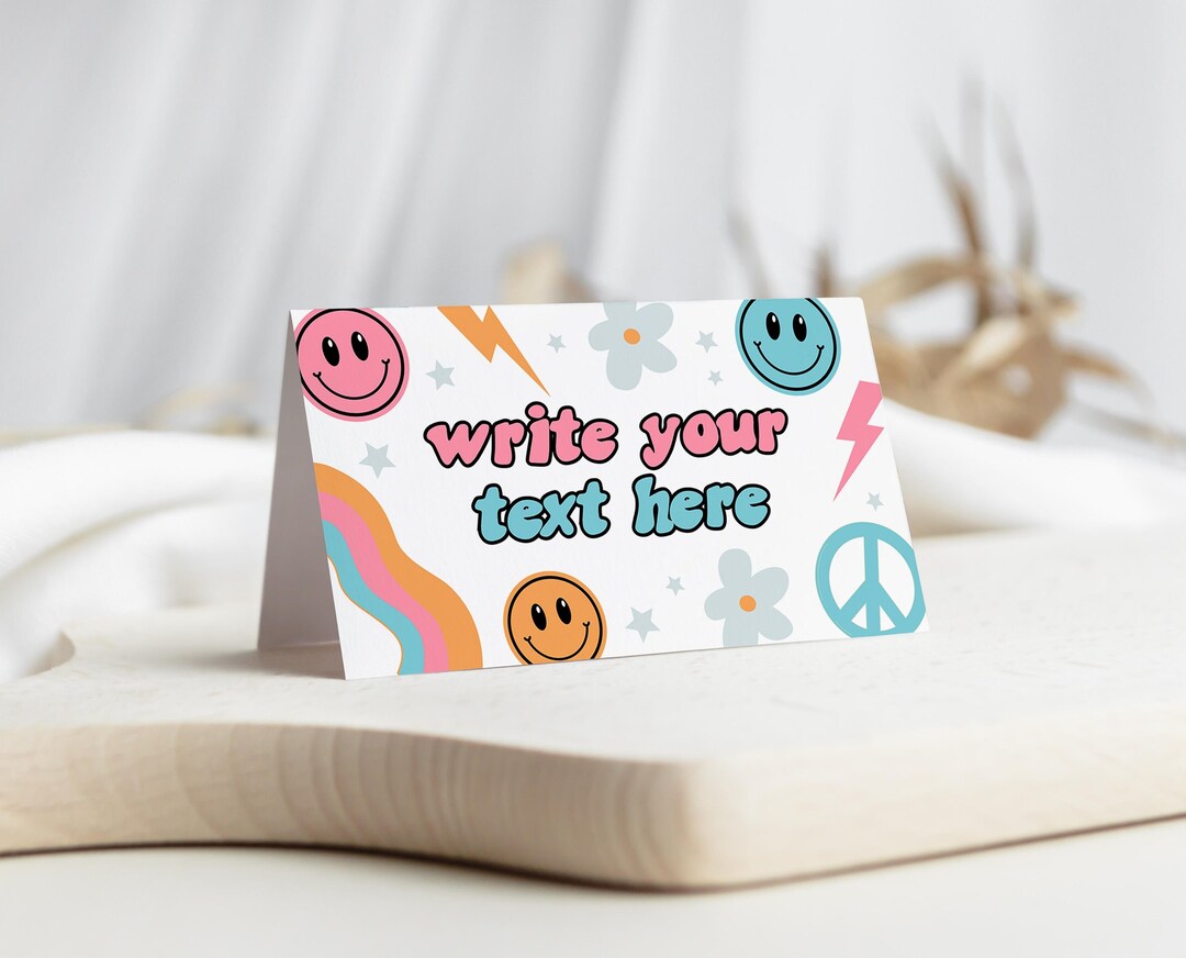 Editable Smiley Face Food Tent Card Template, One Happy Dude Checkered ...