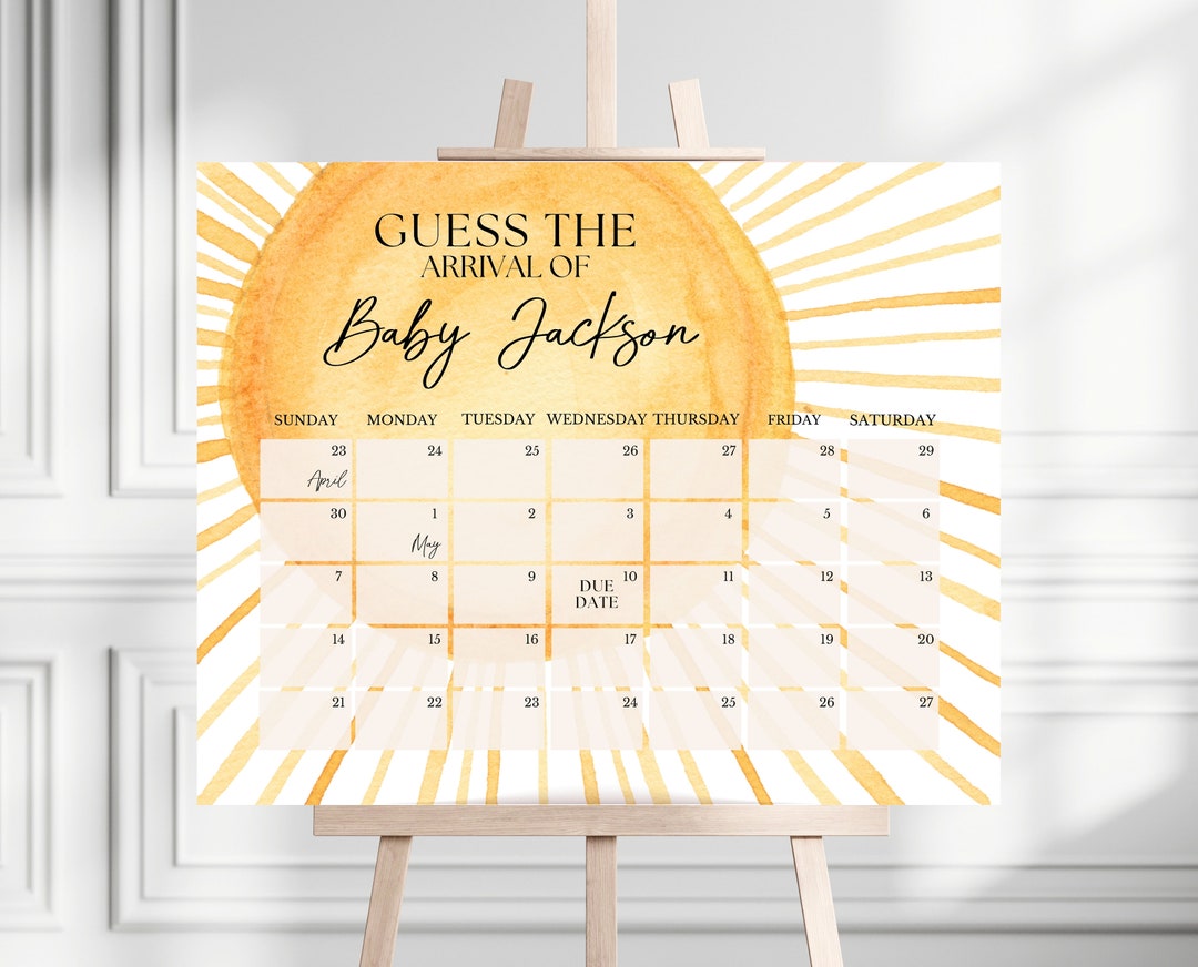 Editable Sunshine Baby Shower Due Date Sign, A Little Ray of Sunshine ...